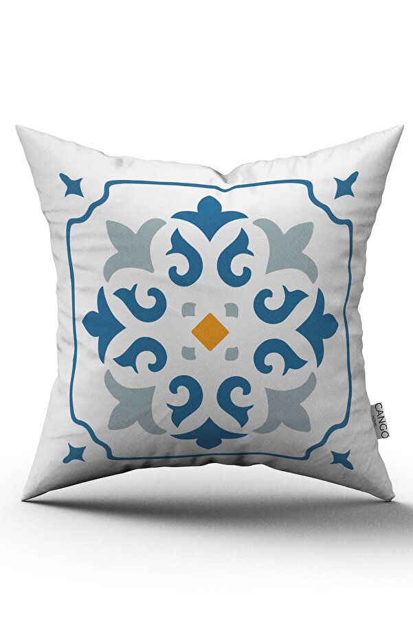 Cango Home Калъфка за възглавница с дигитален печат в бяло и синьо- Trendyol