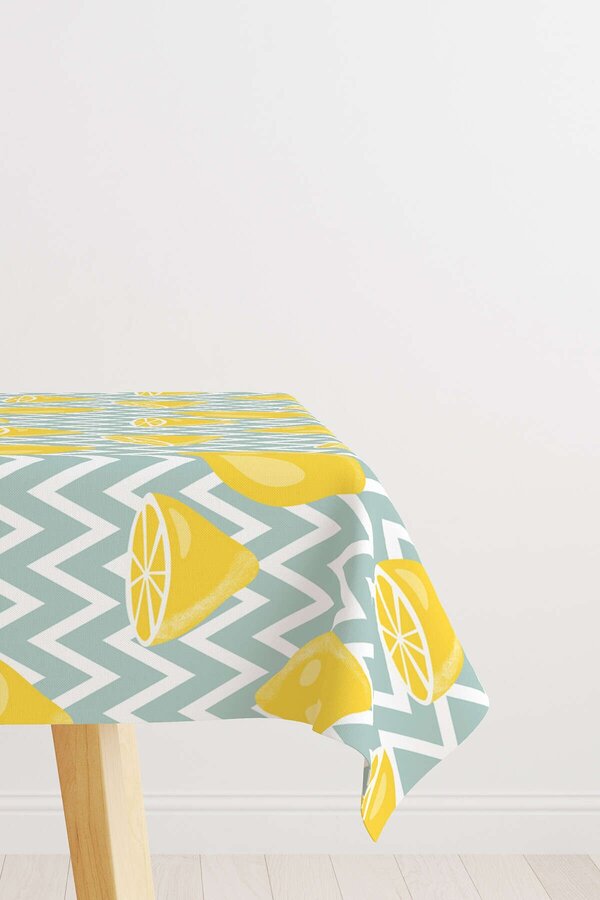 Cango Home Покривка за маса с дигитален щампа в бяло и жълто с лимонов шарен цвят Oytyk935-ms ...
