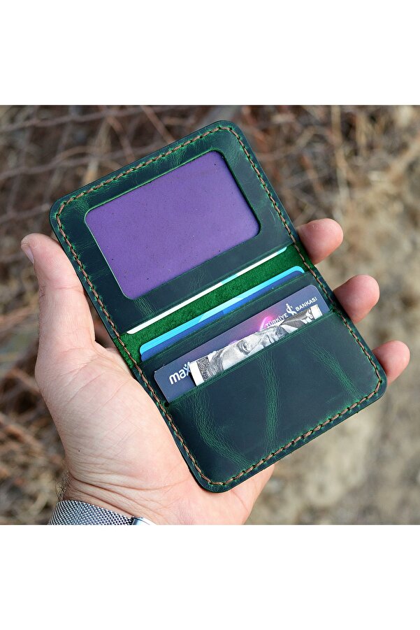 Derici Amca Genuine Leather Green Card Holder with Id Compartment ...