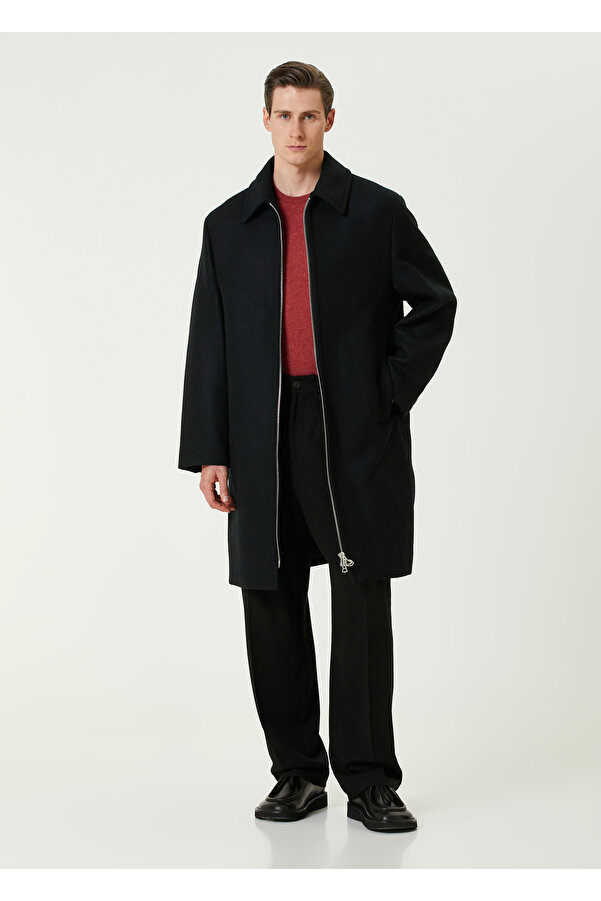Solid Homme Black Wool Coat Size: 46 - Trendyol