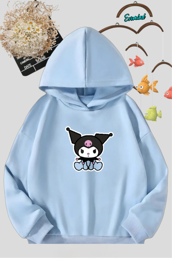 Evomind Детски суичър с качулка с щампа Kuromi унисекс- Trendyol