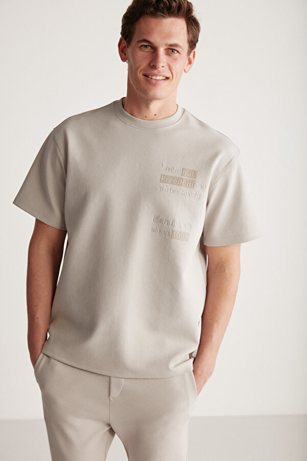 GRIMELANGE Cody Men's - Gray Organic Cotton T-Shirt, Embroidery and ...