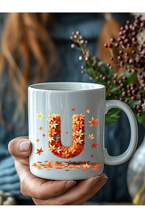 kalimbus Autumn Leaf Shaped Letter 3D Design Ceramic Mug - Gift Mug ...