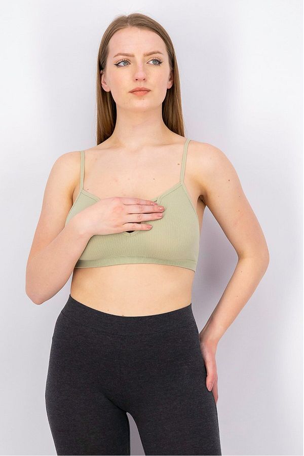 XOXO Women 2 Pieces Seamless Crop Top Bra Olive Trendyol