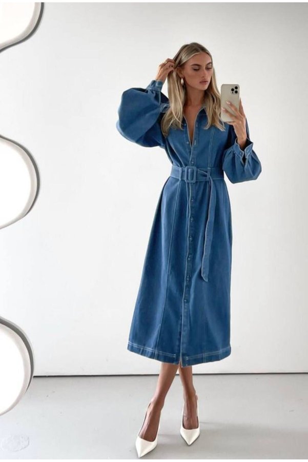 Decision Fashion Jeans Dress With Sashes - Trendyol
