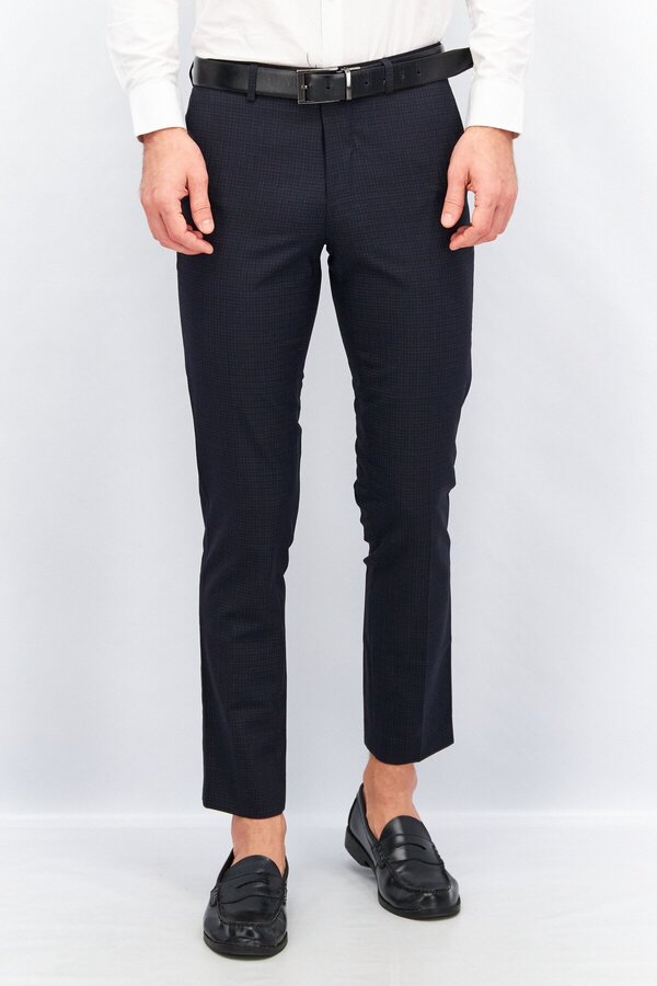 SELECTED Men Slim Fit Micro Check Chino Pants, Navy - Trendyol