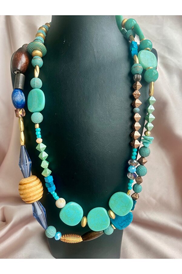 COCOSH TAKI Turquoise Blue Green Brown Detailed Multi-Clamshell Long ...