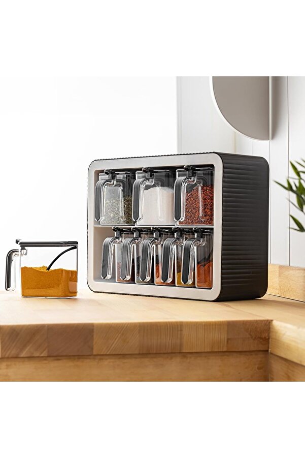 STOREMAX Set of 9 Spice Dispensers with Stand - Adhesive, Spoon and Lid ...