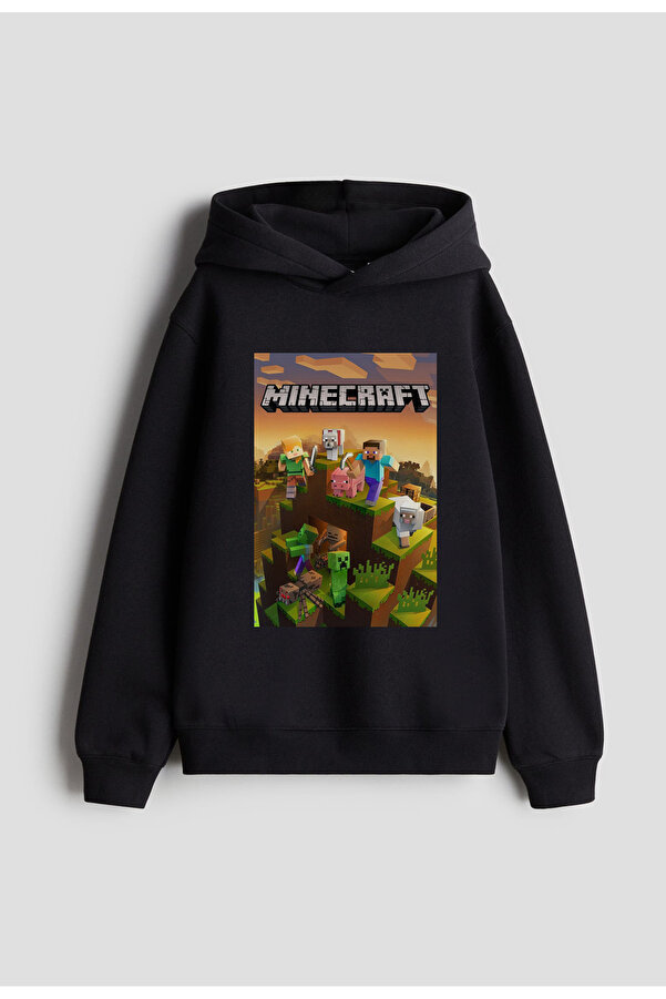 sielta Minecraft Characters Printed Hooded Boy Girl Child Black ...