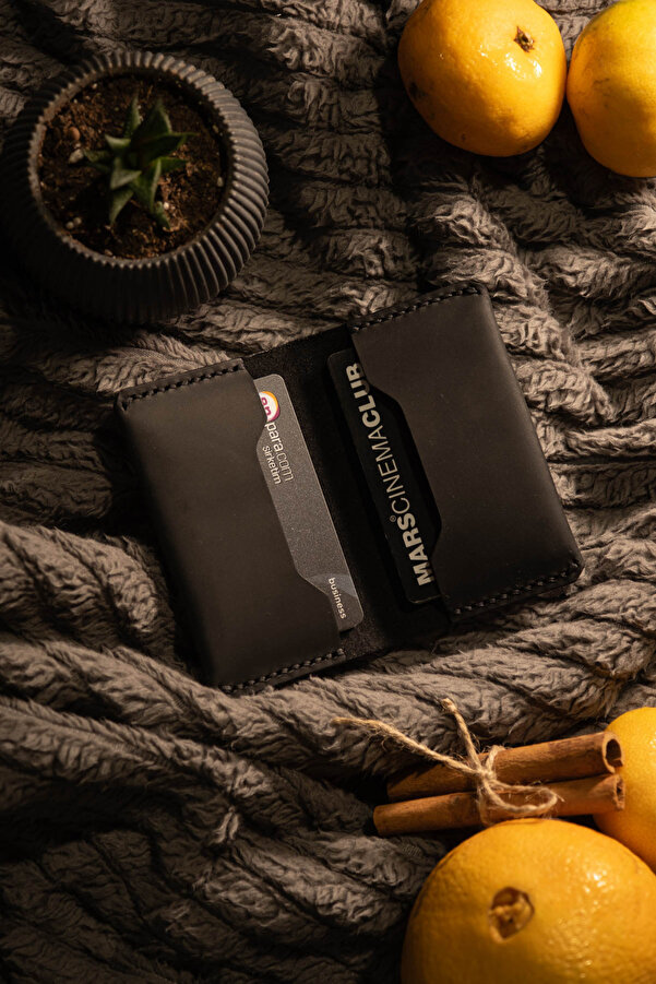 minimal X design Unisex Dusty Black Real Leather Handmade Card Holder ...