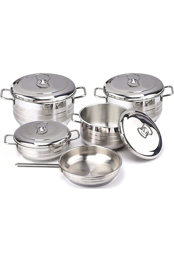 Bonera 9 Piece Cookware Set Stainless Steel 18/10, Turkey Made, Silver ...