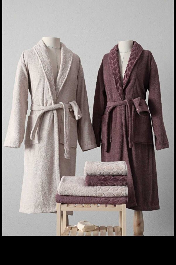 Nurpak HAZAL FAMILY BATHROBE SET-BEIGE-DAMSON - Trendyol