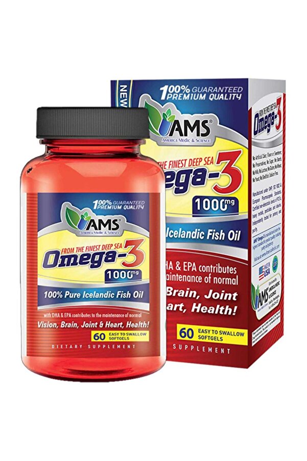 AMS Omega 3 100% Pure Icelandic Fish Oil, 1000mg, 60 Softgels - Trendyol