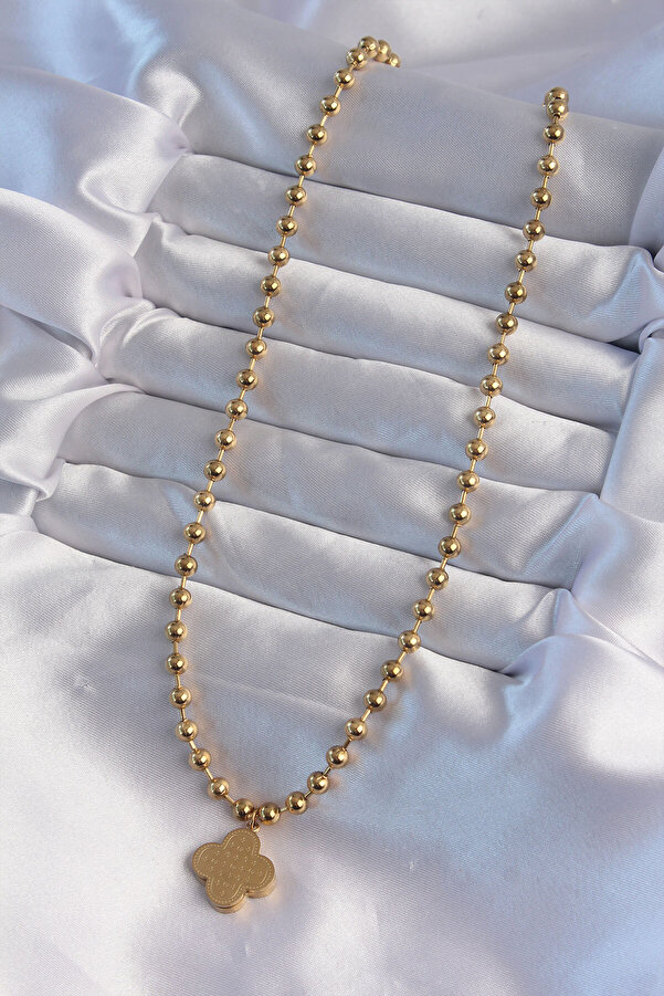 ithalnet 316L Steel Ball Chain Gold Color Embroidered Clover Model ...