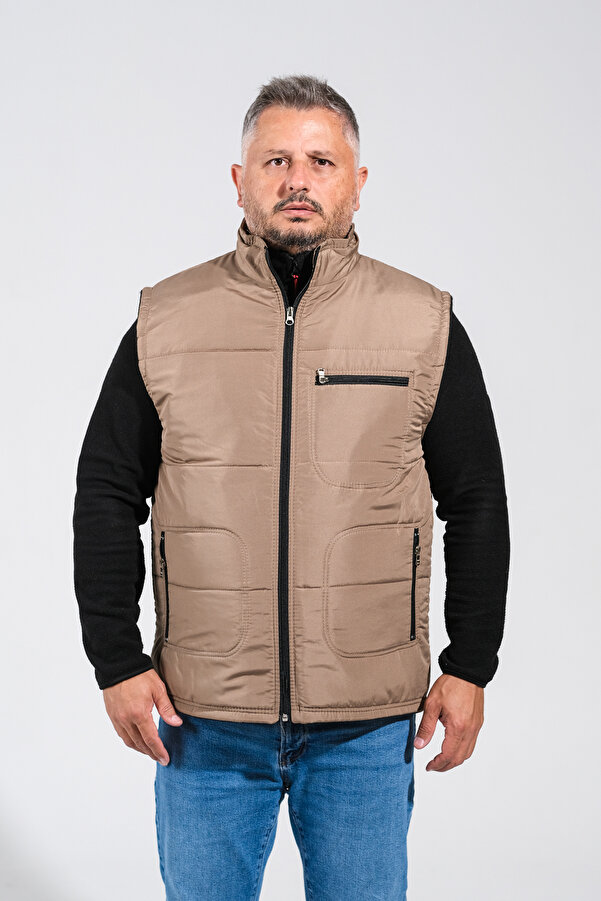 Derin Mavi Winter Father's Vest with Thick Fleece Inside with Multi ...