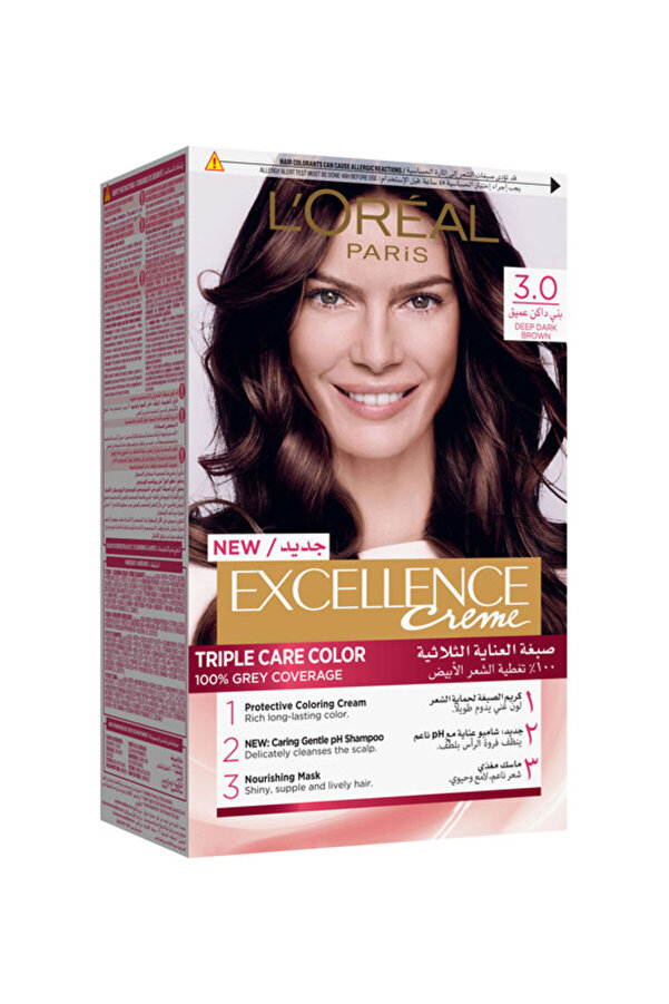 L'Oreal Paris Excellence Crème Permanent Hair Color, 3.0 Dark Brown ...