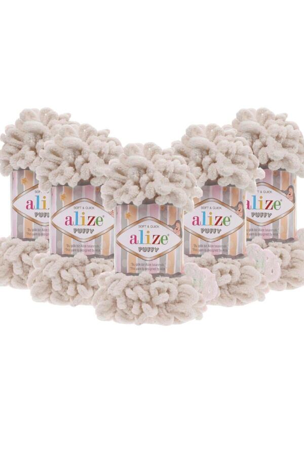 Alize Pack of 5 Puffy Hand Knitting Threads - 599 Elephant Teeth, 100 ...