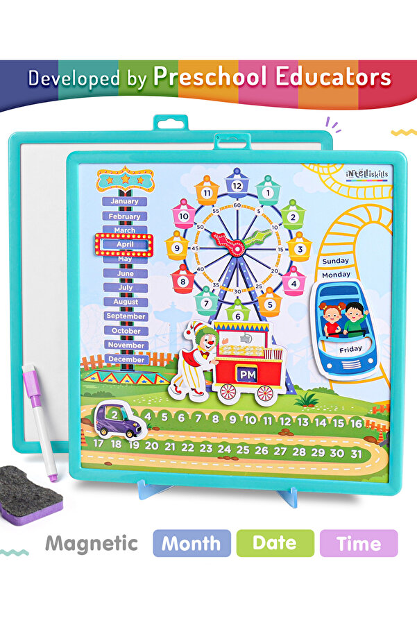 Intelliskills Magnetic Learning Calendar & Clock 7-in-1 Set, 16pcs for ...
