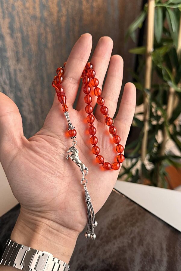 dergah tesbih Shah Mat Series Wrist Length Silver Tassel Fire-I Amber ...