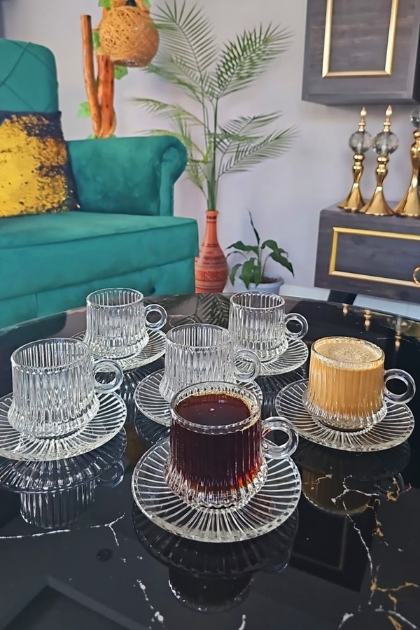 Gülümseten Avm 6-Piece Glass Tea Cup Set | Origami Pattern Teacup ...