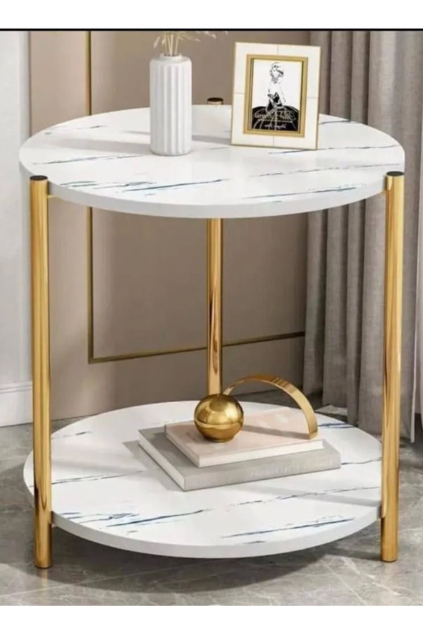 ALMUFARREJ 2-Tier Sofa Side Table, Small Round End Table Modern Bedside ...
