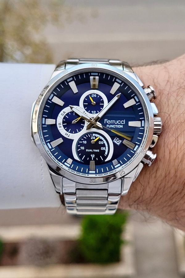 Ferrucci Men's Wristwatch with Dark Blue Cord and Metallic Color with 2 ...