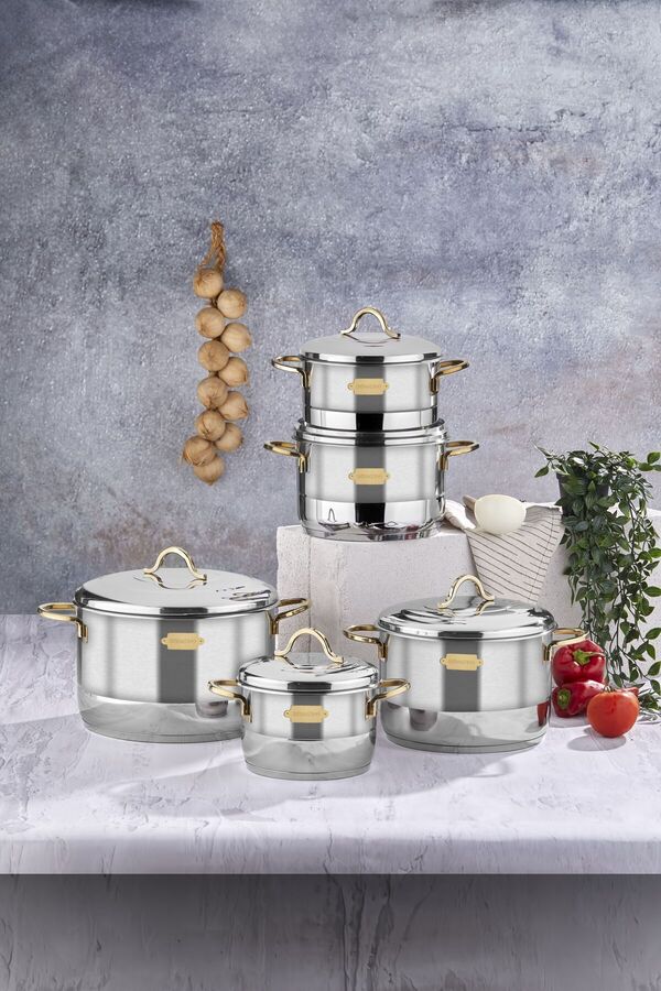 Bonera Nirvana 10 Pieces - Stainless Steel Cookware Set with Gold ...