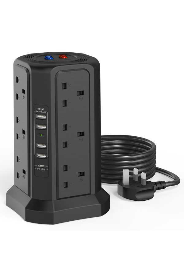 Choice 1.8M Cable Tower Extension Lead with USB Slots with 18W USB C ...