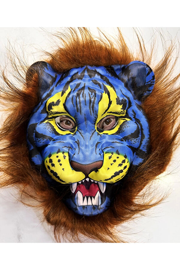 Easy Tedarik Blue Face Wolf Tiger Mask with Brown Mane Hair Mega Plush ...