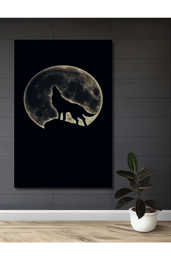 Teona Ahşap Moonlight Howling Wolf Decorative Wooden MDF Rectangle Home ...