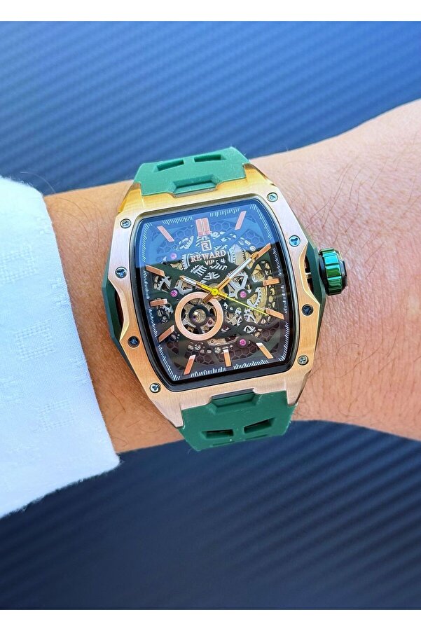 Reward A 146046 Automatic Mechanism Green Silicone Band Men's Wrist ...