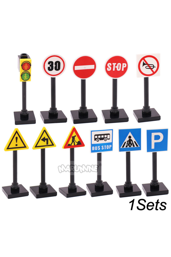 Choice Marumine Traffic Road Sign Light Lamp MOC Block Brick Parts City ...
