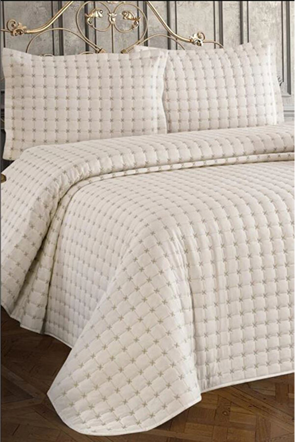 eco concept Double Quilted Embroidered Bedspread - Daily Cream- Trendyol