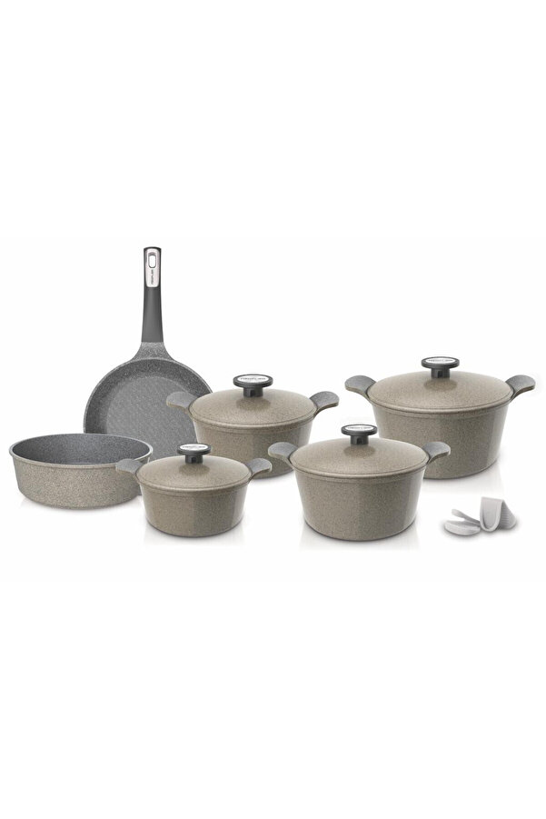 Neoflam Exterma Granite Cookware Set 10 Pieces Beige 20cm 22cm 26cm ...