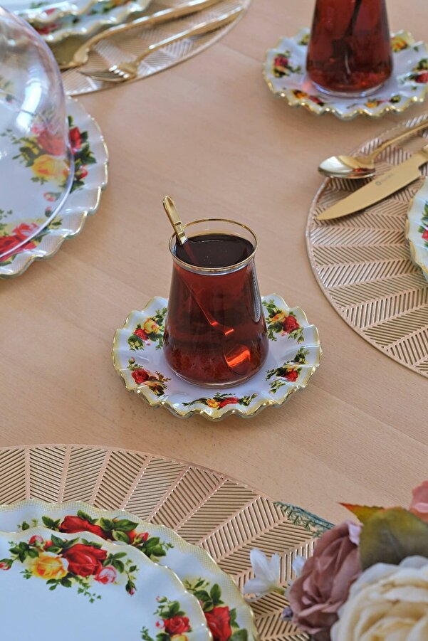 Glore Humber Gold Gilt 12-Piece Glass Tea Set for 6 People - Trendyol