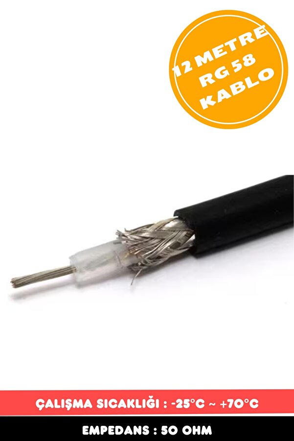 bossandmuse 12 Meter Rg 58 C/U 50 Ohm Coaxial Cable to Antenna Cable - Trendyol