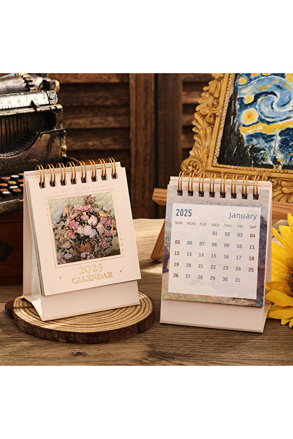 Choice 1 pc 2025 Vintage Mini Bronzing Painting Desk Calendar Tabletop ...