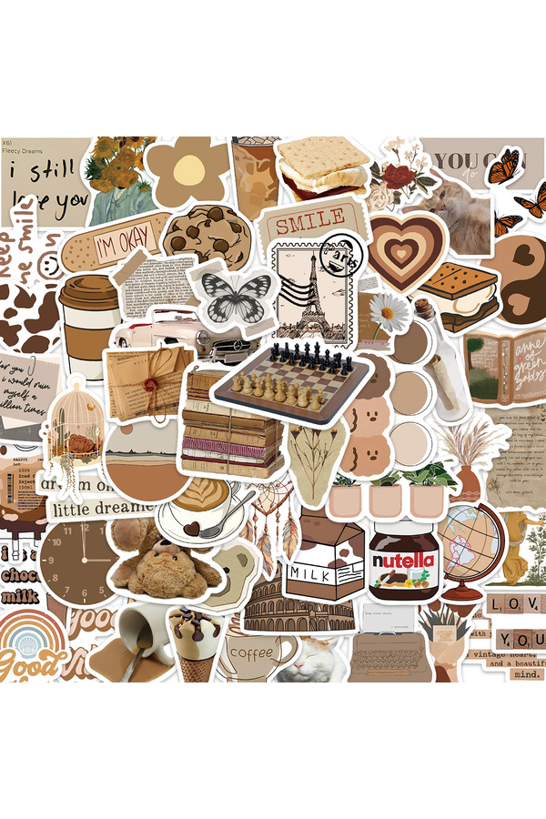 Choice 60PCS INS Aesthetics Art Brown Stickers Vintage For Gift DIY ...