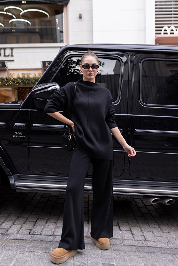 Askı Nişantaşı Black Long Back Side Slit Stand Collar Set - Trendyol
