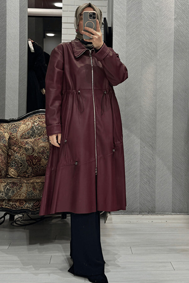 MissWhence Claret Red Leather Jacket - Model 36414 - Trendyol