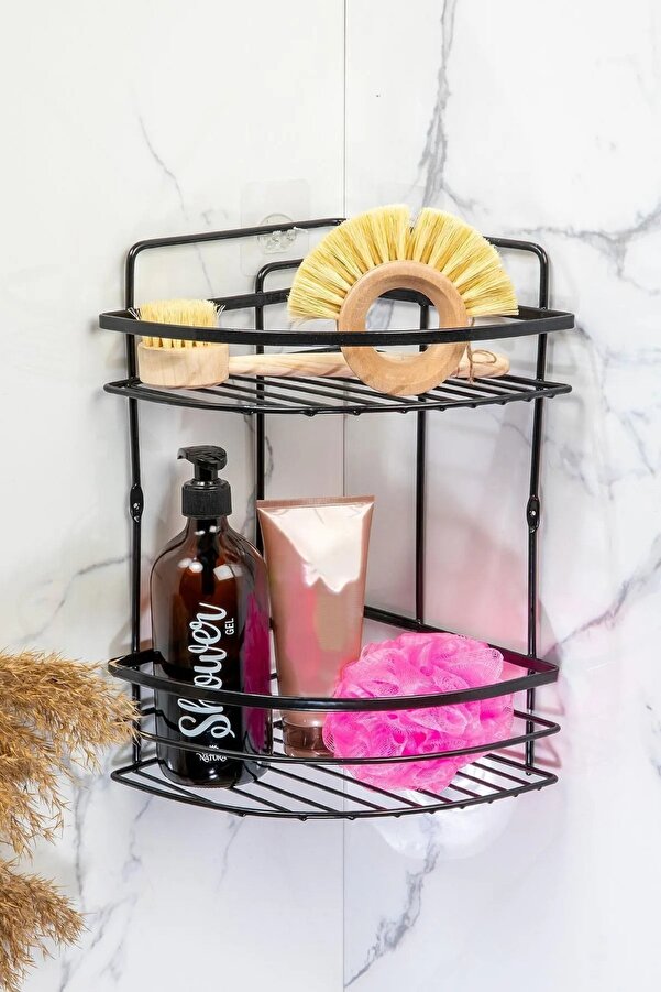 MAİN SHOP 2-Tier Stainless Shampoo Holder Bathroom Corner - Adhesive ...