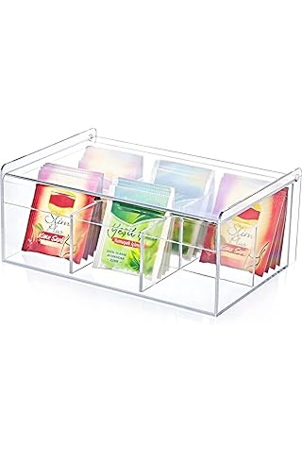 Epatim Acrylic Tea Box 6 Compartments Bag with Lid Herbal Tea Storage ...