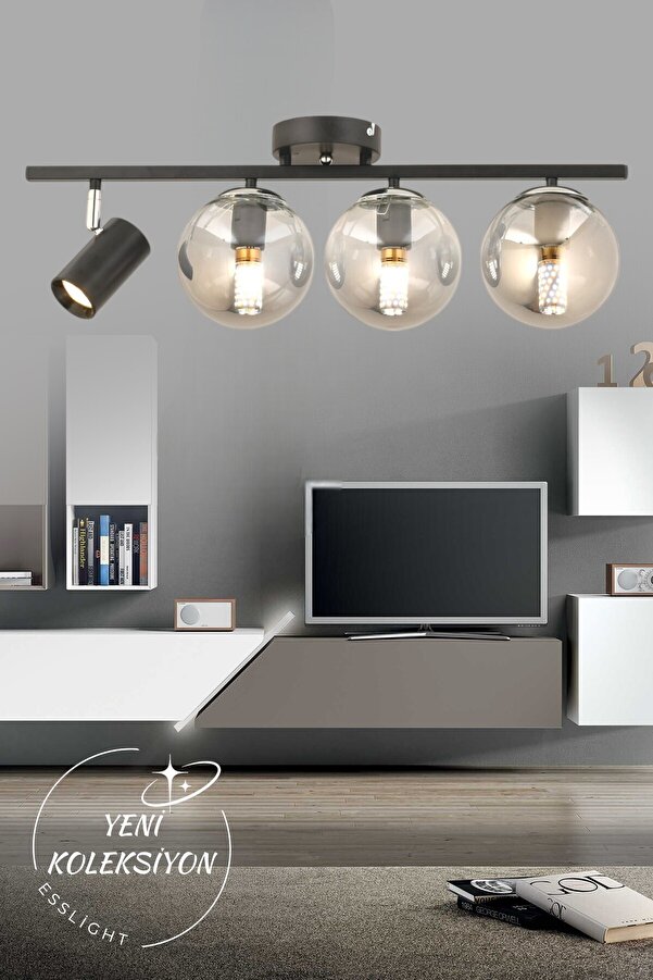 ESSLİGHT Alen 4-Piece Modern (Smoked Glass) Spotlight Living Room ...