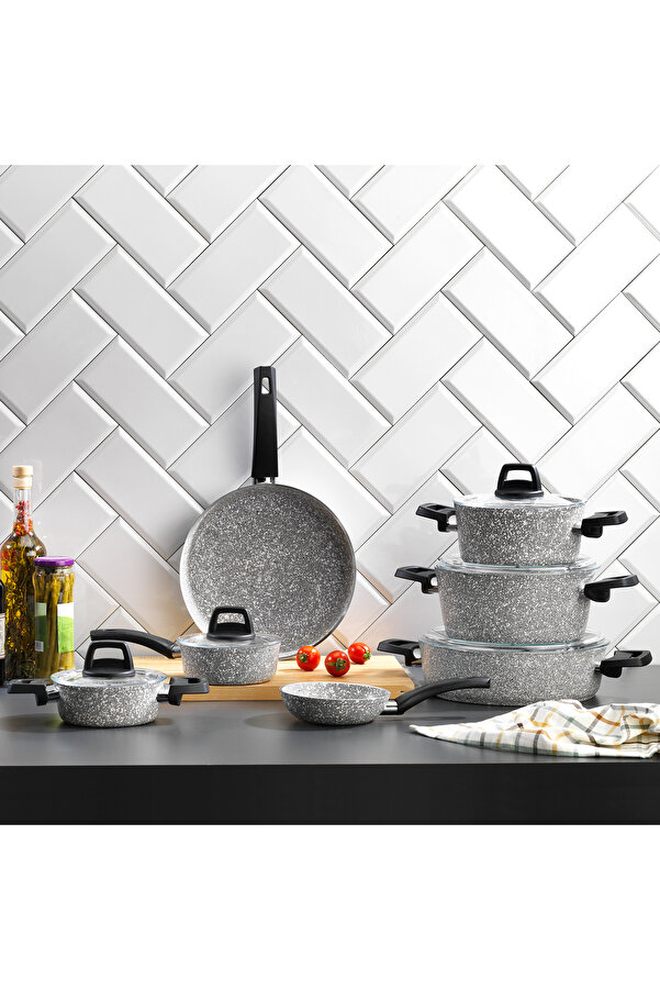 Schafer Storm Granite 12 Piece Cookware Set - Gray- Trendyol