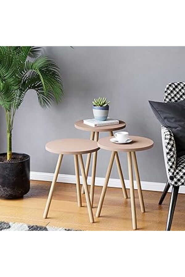 Ceet Markets Intergo-Triple Nested Coffee Table Wooden Leg Round Design ...