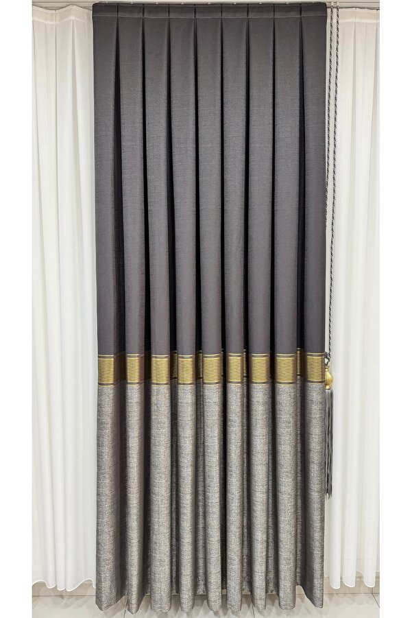 Fon Dünyası Anthracite Gray Single Wing Board Background Curtain with ...