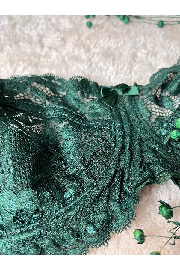 MİSTİRİK Emerald Green Espera Model Daily Comfortable Lace Detailed Bra ...