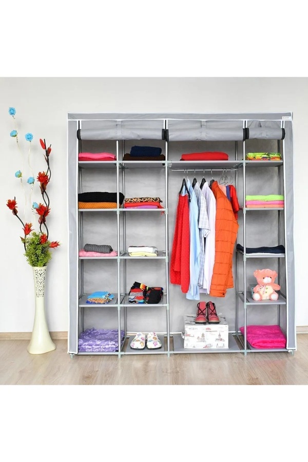 ilhanhome Steel Profile Cloth Cabinet with Extra Double Side Shelves ...