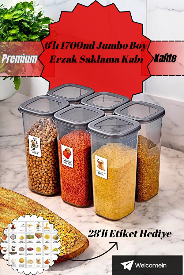 welcomein 1700ml Jumbo Food Storage Container - 6 Pieces with Leak Proof Lids and Sticker Gift ...