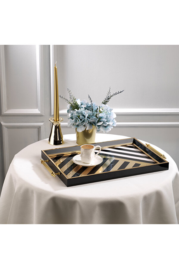 Schafer Kunst Tray-1 Piece-gold/black06- Trendyol